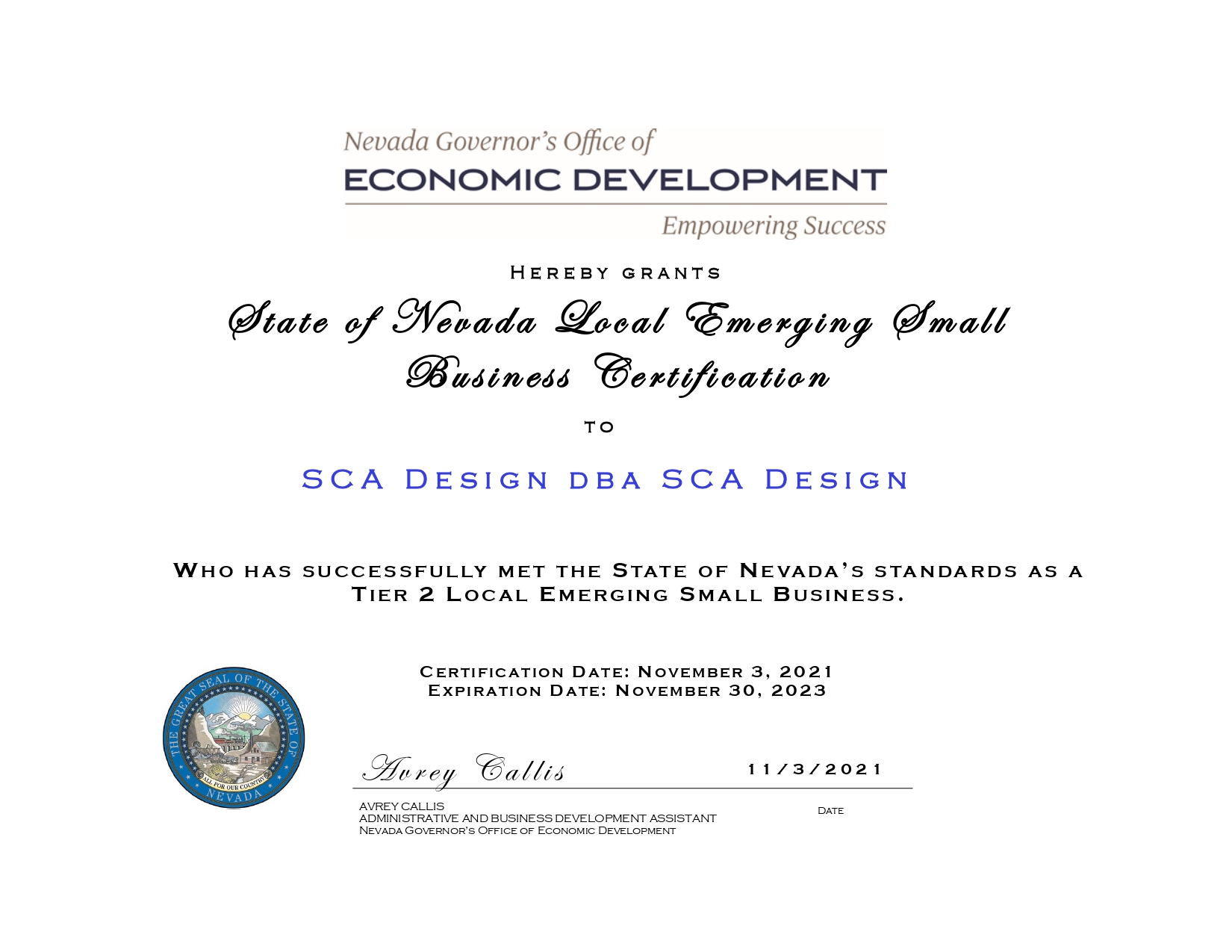 Emerging Small Business- SCA Design Certification – SCA Design ESB